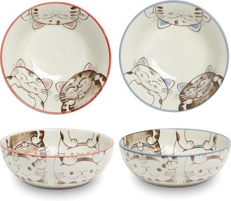 Generic Japanisch - Schalen Set - Katzen - 2er Set - Gl&uuml;ckskatze Keramik - Gro&szlig;e Schale - Nudelschale - Obstschale - Servierschale - Gro&szlig;e Salatsch&uuml;ssel - Gro