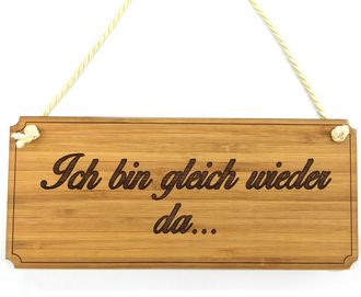 Mr. & Mrs. Panda T&uuml;rschild Ich bin gleich wieder... - Geschenk, Wandschild, Shabby, Landhaus, Schild, Geschenkidee, Holztafel, Graviert, Holzschild, K&uuml;chenschild