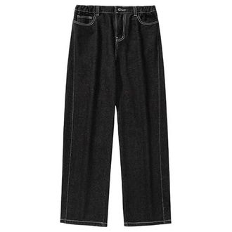 Generic Jean Noir Baggy Homme Coupe Droite, Pantalon en Denim Style Vintage d&eacute;contract&eacute; Streetwear Mode Quotidienne Noir Taille M