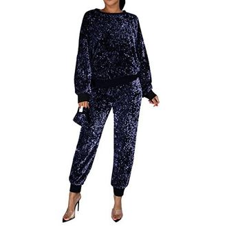 Generic Surv&ecirc;tement pour femme avec deux tenues - Fermeture &eacute;clair quart - Sweat surdimensionn&eacute; - Pantalon de surv&ecirc;tement &agrave; jambe large - Ensemble dautomne po