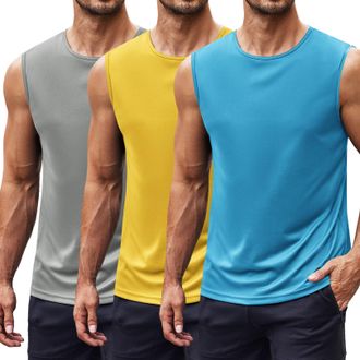 Coofandy Herren Tank Top Funktionsshirt Gym Tanktops Ärmelloses Muskelshirt Achselshirts Bodybuilding Shirt Hellgrau/Gelb/Hellblau XL