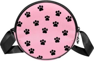 Generic Petit sac &agrave; bandouli&egrave;re rond pour femme, motif pattes de chien, sac &agrave; dos avec fermeture &eacute;clair, bretelles r&eacute;glables, sac &agrave; main rond d&eacute;contract&eacute; pour