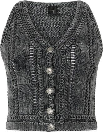 Pinko Pinko, Femme, Pulls, Gris, Taille: 40 FR Myrtus Top Fettuccia Ricamata