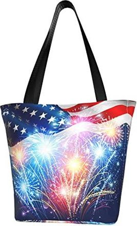 AOOEDM Sac fourre-tout drapeau am&eacute;ricain color&eacute; feux dartifice sacs &agrave; provisions petit sac de march&eacute; r&eacute;utilisable sacs fourre-tout de plage sacs de voyage