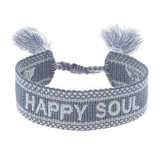 Engelsrufer Bracelet pour femme en polyester et coton gris et blanc avec broderie Happy SOUL - Fermeture à cordon - Taille réglable, 15,5-25 cm, Polyester Laine, 