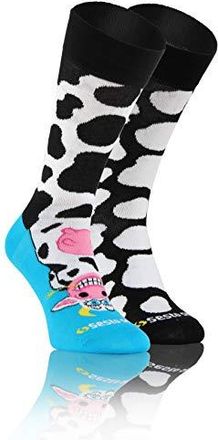 Sesto Senso Chaussette Fantaisie Drole en Coton Homme Femme Rigolotes Folles Socquette Colorées à Motifs Animaux Tâche 43-46 Vache