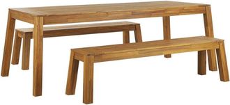 Beliani Gartenmöbel Set Hellbraun Akazienholz rechteckiger Tisch 210x90 cm mit 2 Bänken Rustikal Terrasse Outdoor Indoor Gartenausstattung