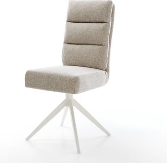 DELIFE Drehstuhl Pela-Flex Webstoff Soft Beige Kreuzgestell breit Wei&szlig; 360&deg; drehbar Wippfunktion Taschenfederkern, Esszimmerst&uuml;hle