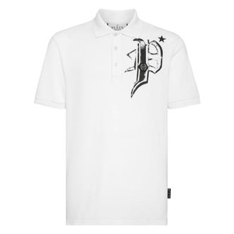 Philipp Plein Homme, Tops, Blanc, Taille: 4XL Polo Slim Fit en Jersey T&ecirc;te de Mort