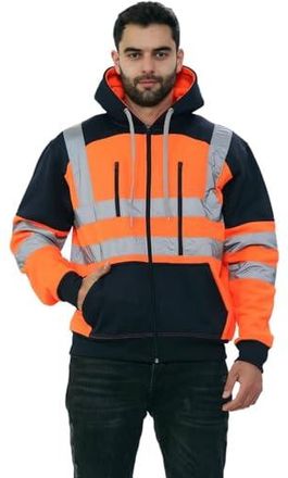 Janisramone Homme Veste Haute Visibilité, Patch de Contraste Pull Over Sweat Polaire Homme, Sweat Homme Capuche Zippé Veste de Travail Homme Chantier