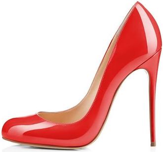 elashe EDEFS Stylé Femmes Pompes Stiletto Talon Simple Slip on Rond Pointe Fermé 4.7 Haut Talon Idéal pour Mode Mariage & Fête Rouge EU38