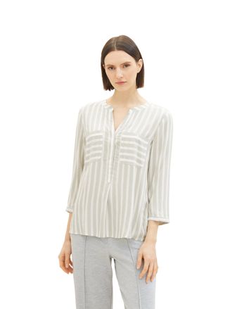 Tom Tailor Damen Bluse mit Streifen & Brusttaschen, 34820 - Green Offwhite Stripe, 42
