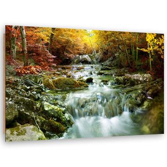 Feeby Wandbild Bach Modern Deko Kunst Bilder Wald Gelb 50x40 cm