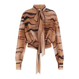 Elisabetta Franchi Femme, Blouses et Chemises, Brun, Taille: 36 FR Crop Blouse