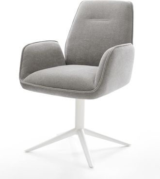 DELIFE Drehstuhl Zoa-Flex Strukturstoff Soft Grau Fußkreuz Weiß 360° drehbar Wippfunktion Taschenfederkern, Esszimmerstühle