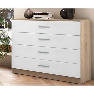PEGANE Buffet commode, meuble de rangement coloris chêne cambrian, blanc - Longueur 100 x Profondeur 40 x Hauteur 84 cm Pegane