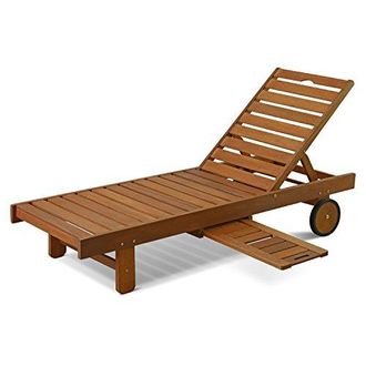 Furinno Tioman Outdoor Hartholz Sonnenliege mit Ablage, holz, Natürlich, 59.69 x 59.69 x 30.48 cm