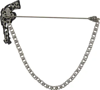 Dolce & Gabbana Brass Copper Silk Revolver Gun Men Brooch Lapel Pin Black | Silver Accessory
