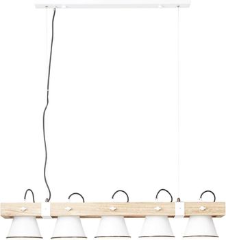 Brilliant Lampe Plow Pendelleuchte 5flg weiß/holz hell | 5x A60, E27, geeignet für Normallampen (nicht enthalten) | Köpfe schwenkbar