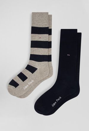 Eden Park Lot De 2 Paires De Chaussettes Cercl&eacute;es Gris Et Marine En Coton Stretch