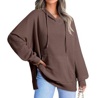 Generic Pull &agrave; capuche surdimensionn&eacute; pour femme d&eacute;contract&eacute; &agrave; manches longues en tricot avec cordon de serrage, marron, XXL