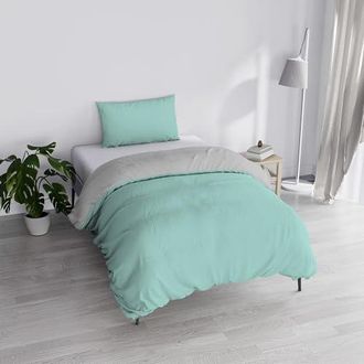 Italian Bed Linen Bettbezug Naturfarbe, Baumwolle, Aqua-Gr&uuml;n/Hellgrau, quadratisch und halb