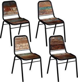 Les Tendances Chaise bois recyclé massif et métal noir Vosa - Lot de 4