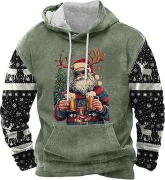 Generic Sweat Noel Homme Grande Taille, Sweat A Capuche Homme Vintage Manches Longues Imprimé Rigolo Décontracté Pullover Chic Et Élégants Chaud Coupe Ample H