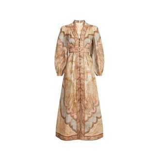 Zimmermann Robe midi col V Wanderlust imprim&eacute;e en coton
