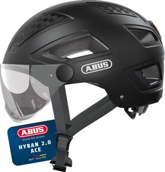 ABUS Stadthelm Hyban 2.0 ACE - Fahrradhelm mit Visier, Licht und ABS-Hartschale - f&uuml;r Damen und Herren - Schwarz (velvet black), Gr&ouml;&szlig;e L