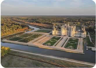 Fabulous Platzset, weich, Unterseite aus Kork, Deckchen, Luftblick, Chambord-Schloss, Renaissance-Garten, großes Format, 39,5 x 28,5 cm