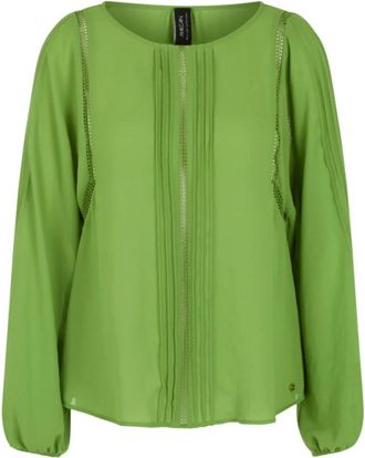 Marc Cain Bluse mit Spitze und P&uuml;nktchen - - Blouses & Shirts - Damen - Gr&uuml;n - M