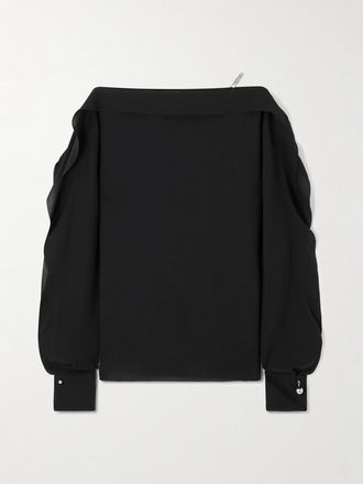 Lanvin Bluse Aus Seiden-cr&ecirc;pe Mit Volant - Schwarz