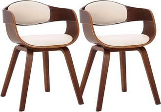 Clp Lot de 2 chaises Kingston ergonomiques, Dossier rembourr&eacute;, Simili Cuir & Bois, Charge Max. 150 kg, Couleur:Noyer/cr&egrave;me