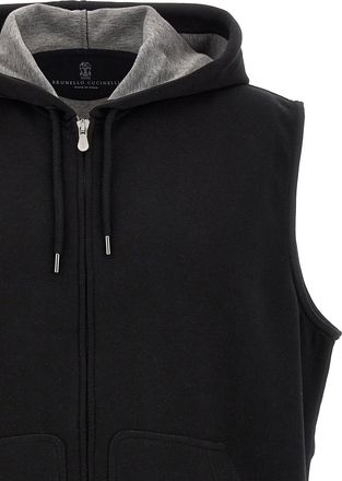 Brunello Cucinelli Cotton-Blend Hooded Vest - Black