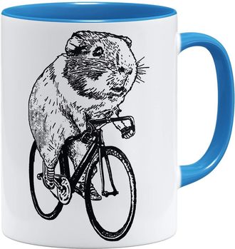OM3 Meerschweinchen Fahrrad Radler Tasse - Keramik Becher - 11oz 325ml - Fun Bicycle Fahrradfahrer - Hellblau