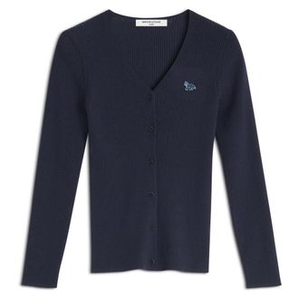 Maison Kitsun&eacute; Baby Fox Patch Strickjacke mit Rippenmuster - - Knitwear - Damen - Blau - L