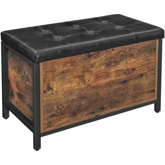 Vasagle Vasagle - Banc de Rangement, Si&egrave;ge rembourr&eacute;, Bout de lit, pour Couloir, Chambre, Salon, en m&eacute;tal, Montage Facile, Style Industriel, pu Noir, Marron