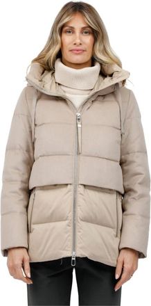 Duno Femme, Vestes, Beige, Taille: 42 FR Parka court en laine et satin avec capuche ajustable
