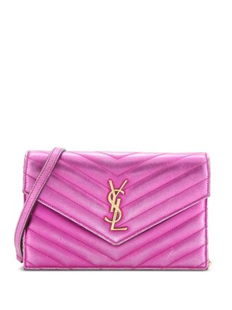 Saint Laurent Classic Monogram Wallet on Chain Matelasse Chevron Metallic Leather Small crossbody bag - Rose