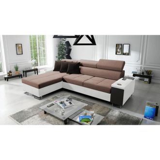 KAISER Bequemes Ecksofa mit Schlaffunktion morena i maxi Kunstleder/Sawana Wei&szlig;/Braun Links