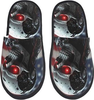 Generic Pantoufles De Voyage Drapeau Am&eacute;ricain &Agrave; T&ecirc;te De Mort Lavables Pantoufles En Feutre Peluche Chaussons Maison Pour Voyage H&ocirc;tel Spa L