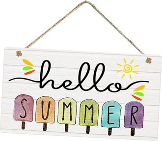 Angoily Sommer Holzschild Türschild mit Seil Hängend Wetterfestes Holzschild für Innen Außen Maritime Wanddeko Strandmotiv Leichtes Sommer Hängeschild für Hau