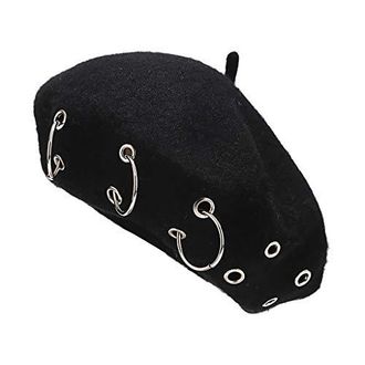 Generic Casquette fran&ccedil;aise tendance pour femme avec anneau solide vintage - Chapeau de peintre - Chapeau b&eacute;ret - Visi&egrave;re pour femme, Noir, Taille unique