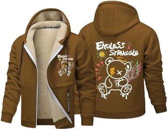 Generico RUMAOZIA Veste polaire pour homme - Fermeture éclair intégrale - Veste à capuche doublée avec imprimé ours - Décontractée - Solide - Manches longues -