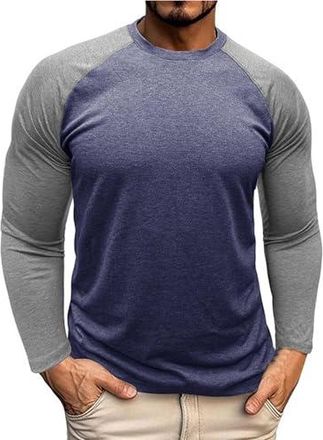 Generic T-shirt &agrave; col rond l&eacute;ger et respirant &agrave; manches longues raglan pour homme - Haut confortable pour printemps et automne, bleu, XXL