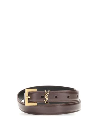 Saint Laurent Womens Belt Cassandre Red-Tan Calf Leather Red/tan