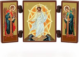 NKlaus Auferstehung Jesus Christus - christliche Ikone Triptychon - Ostern reise Altar Holz 36152