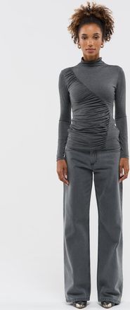 Benu Graue geraffte Rollkragenbluse