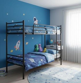 Talamo Italia Talamo Italia Bergaglia Einzel-Etagenbett mit Eisenstruktur und Kopfteil, Made in Italy, geeignet für Matratze 80x190, Schwarz